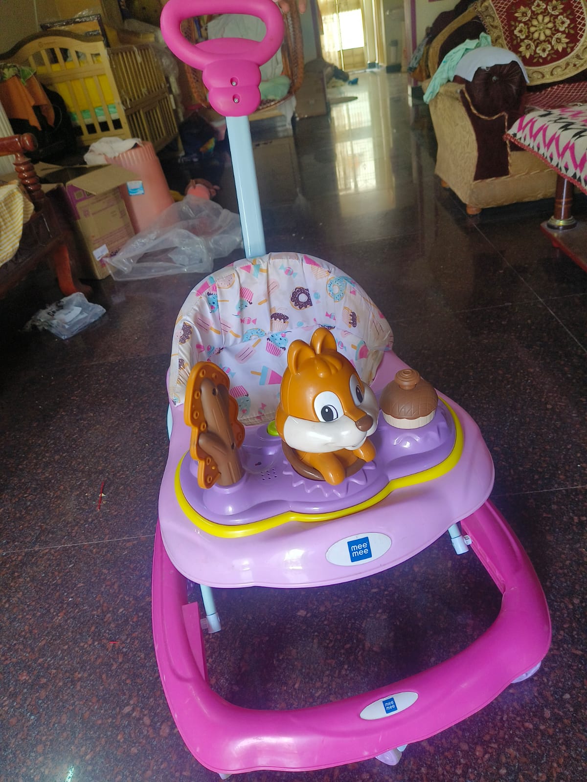 Preowned Mee Mee Baby Walker with Musical Toy Panel (Pink) - Second Hugs